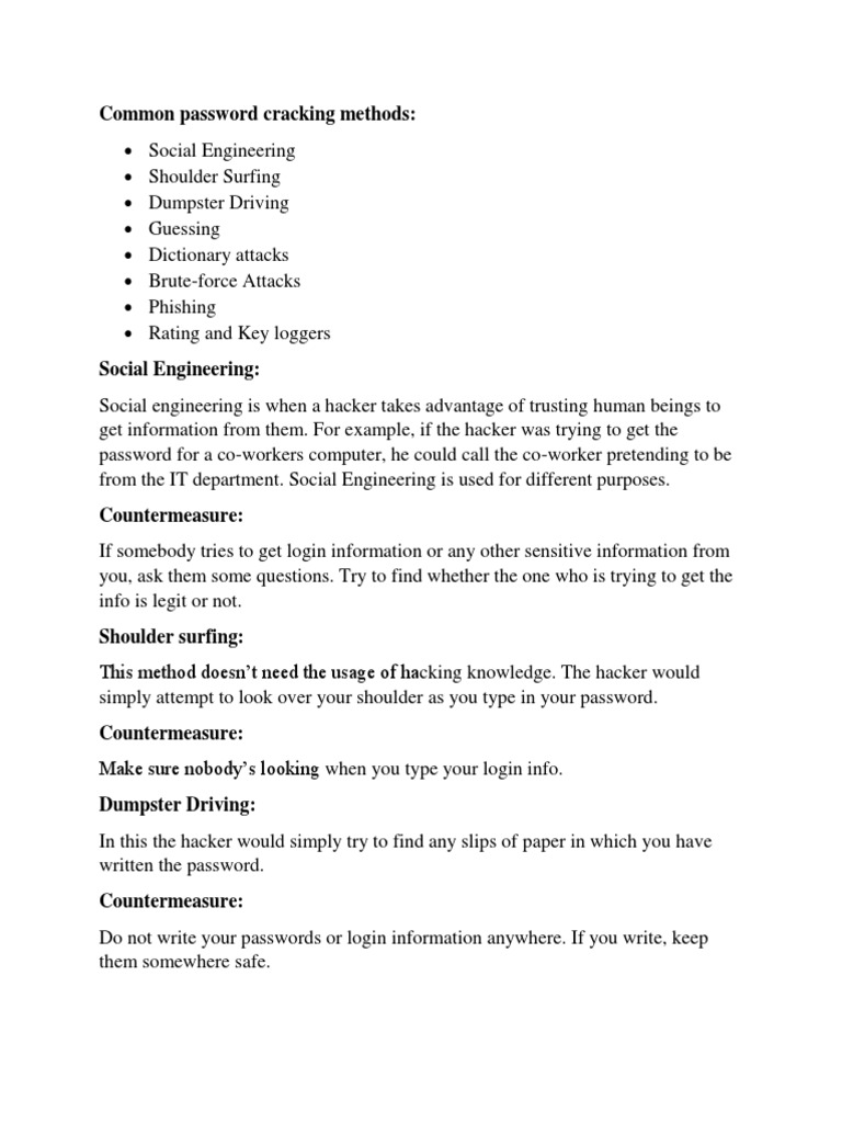 Common Password Cracking Methods Pdf Phishing Password