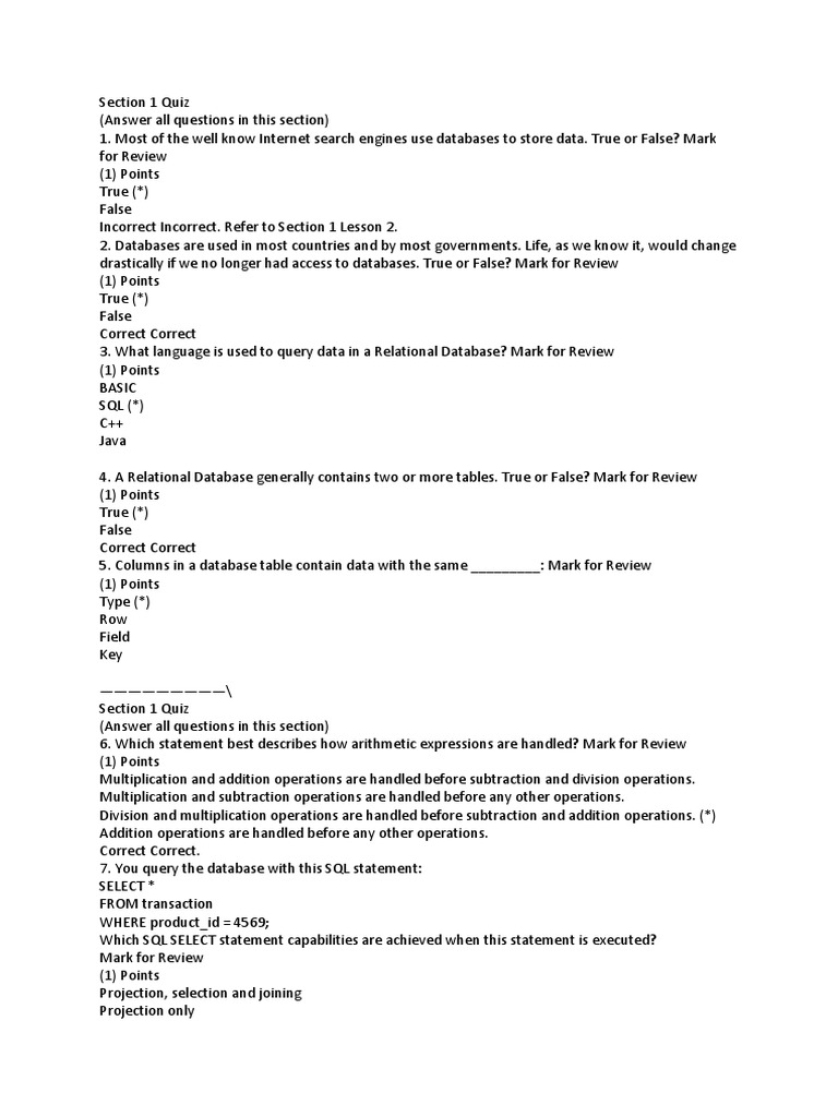 Section 1 Quiz - Oracle | PDF | Databases | Computer Programming