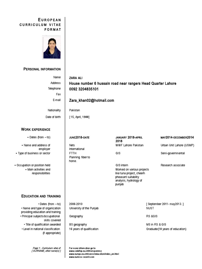 European CV Format for Zara Ali | PDF | Learning | Behavior Modification
