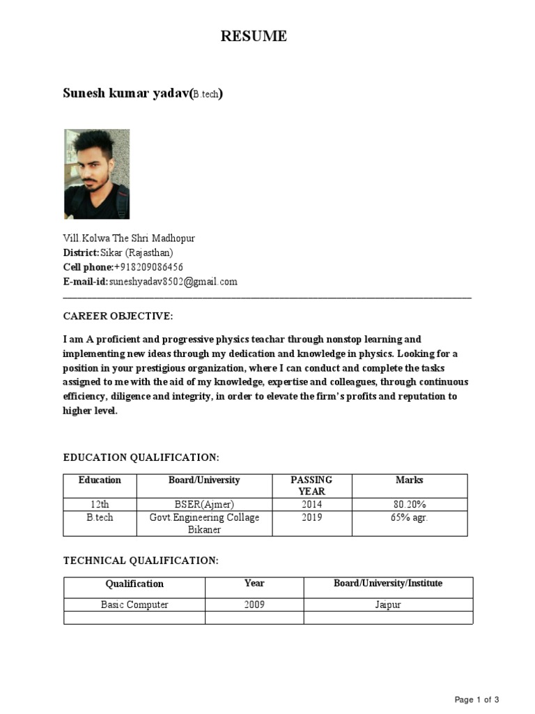Sunesh Yadav Resume | PDF | Behavior Modification | Communication