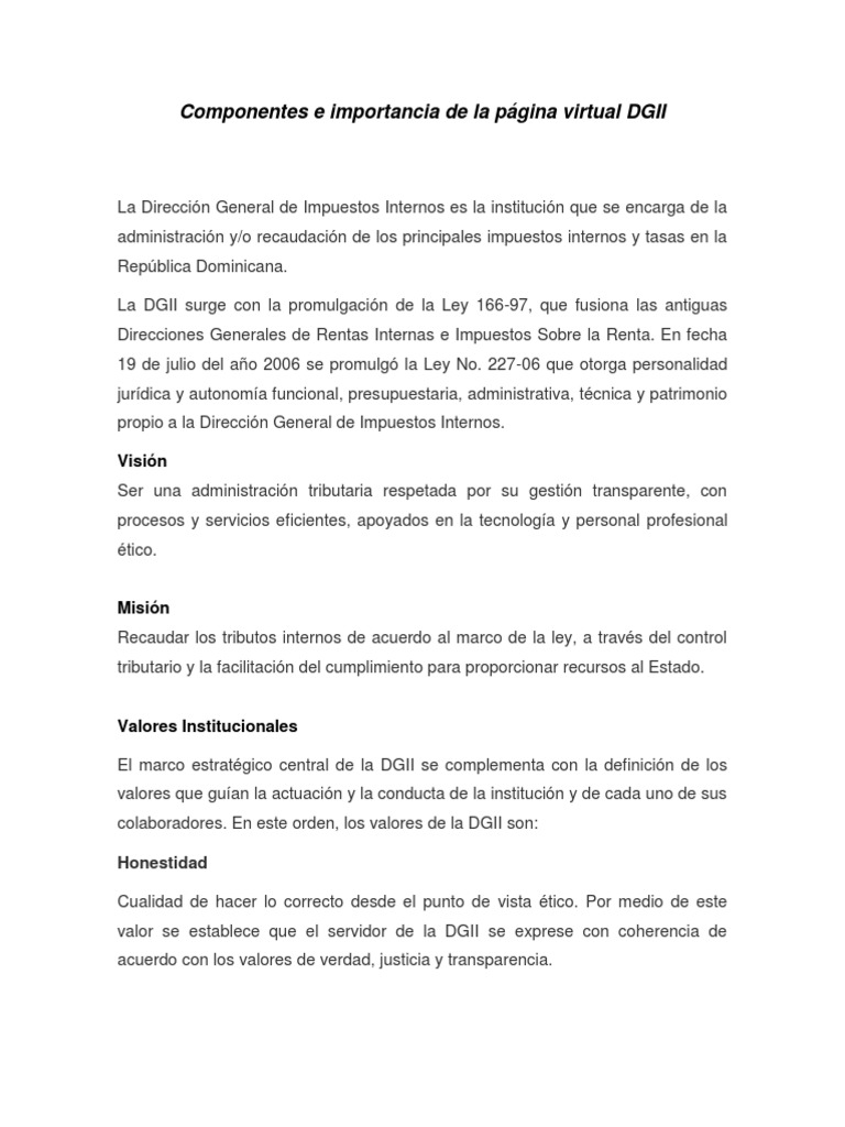 Componentes e Importancia de La Página Virtual DGII | PDF ...