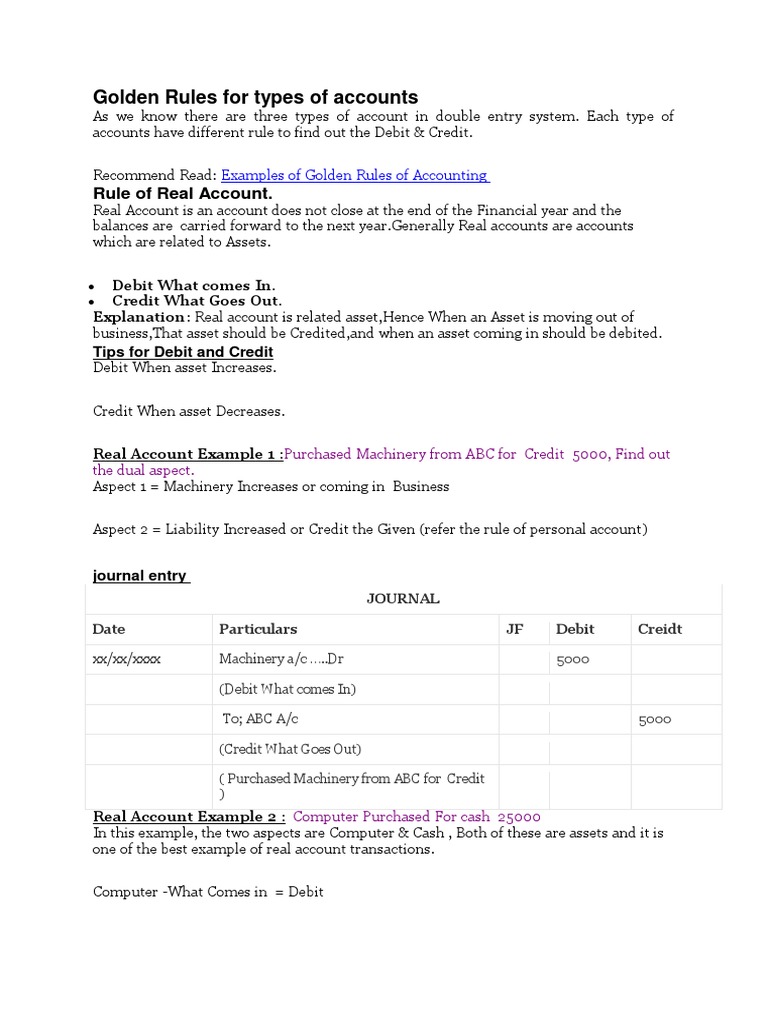 Golden Rules For Types of Accounts | PDF | Debits And Credits ...