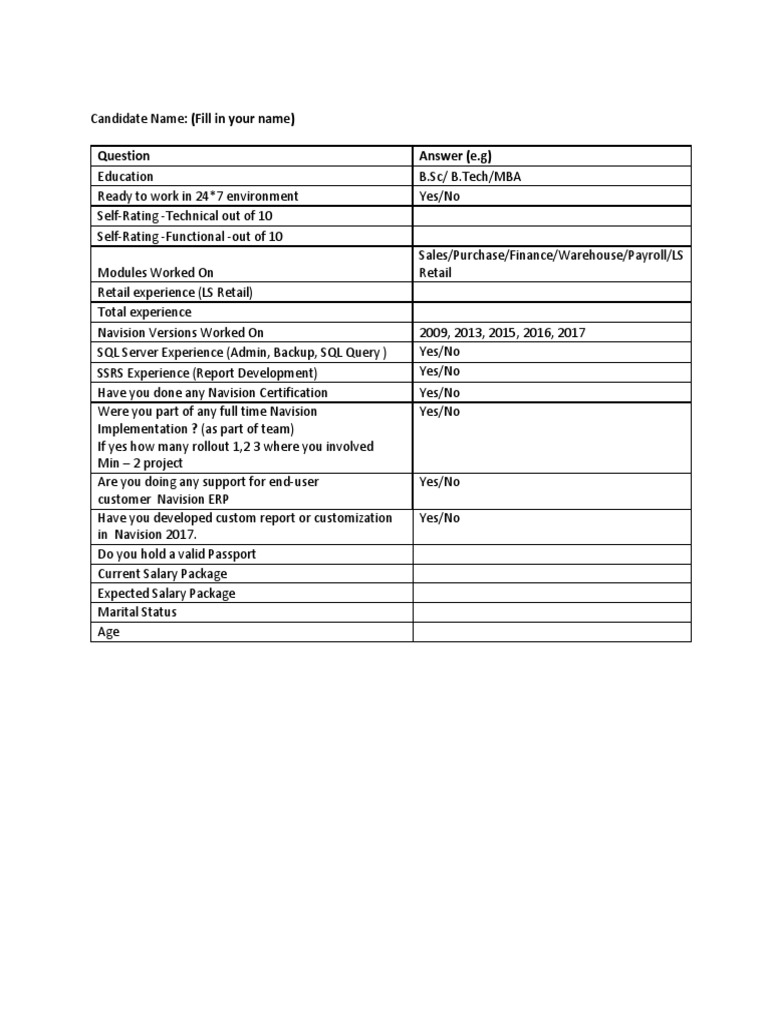 Navision ERP Candidate Profile | PDF | Business | Computers