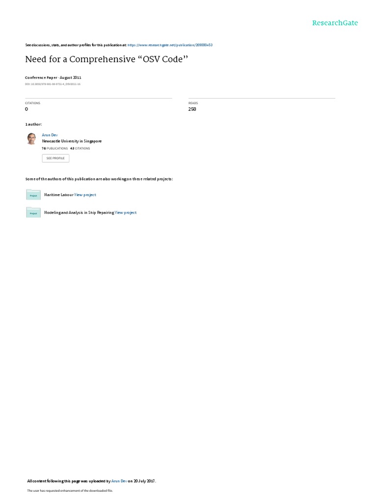 Need For A Comprehensive "OSV Code": August 2011 | PDF | Ships | Marine ...