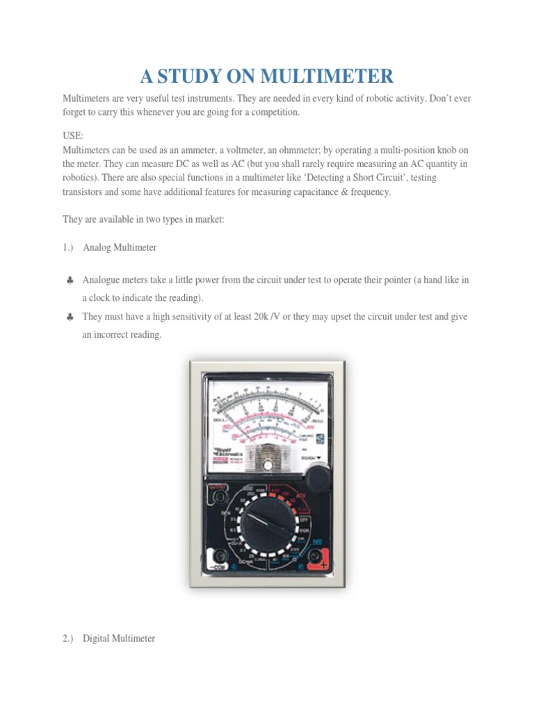 A Study On Multimeter Pdf Pdf Diode Electrical Equipment