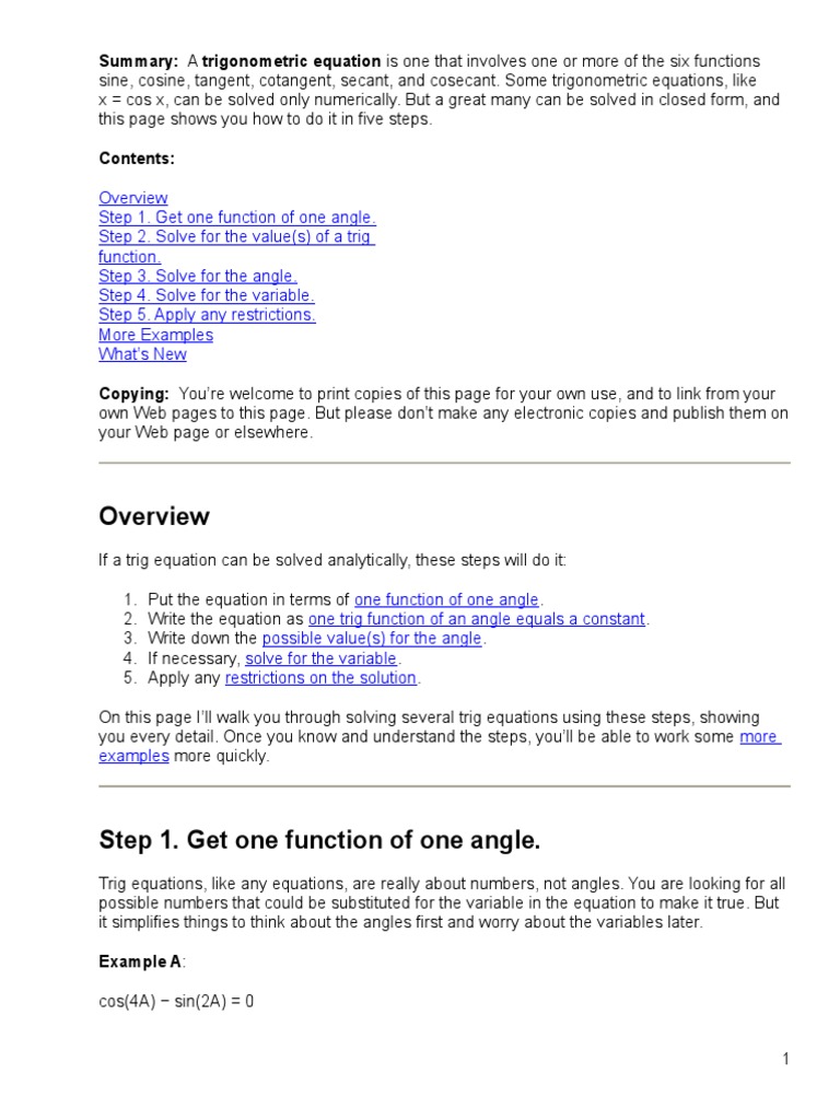 Trigonometric Equations | PDF | Trigonometric Functions | Sine