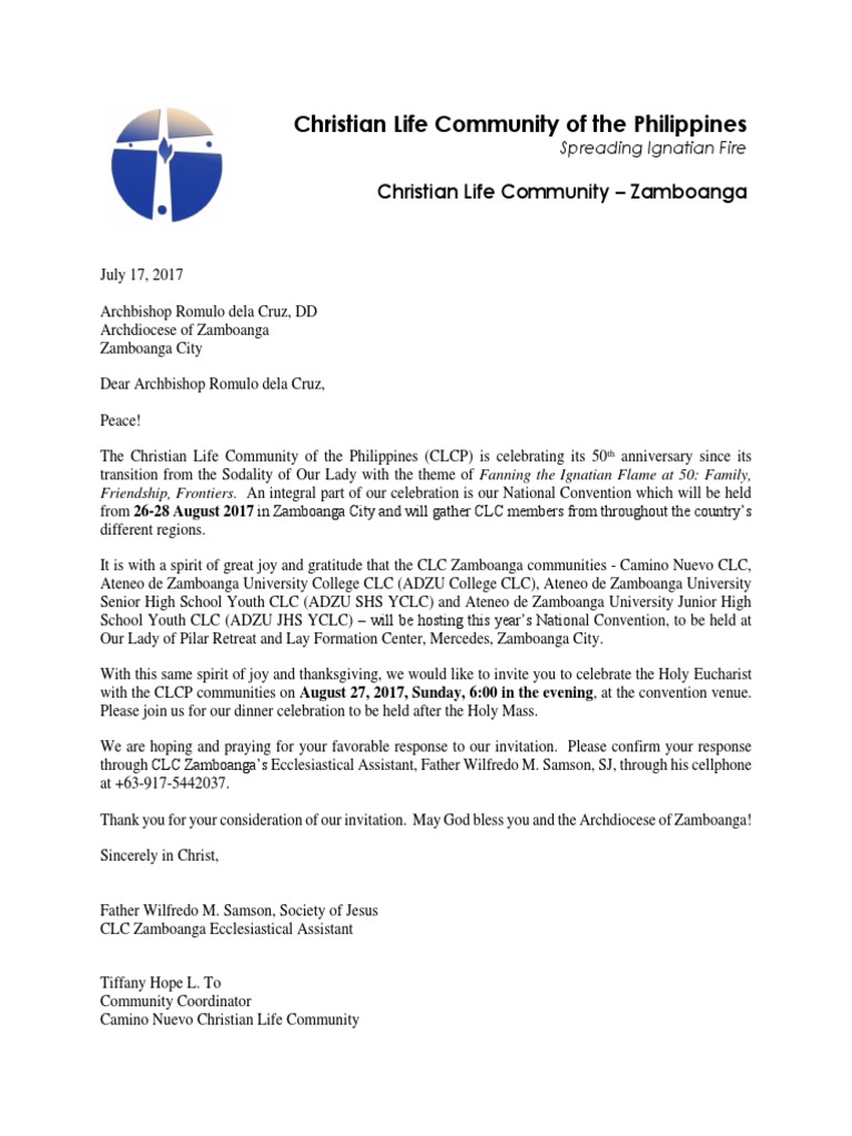 Invitation Letter To Archbishop For National Convention | PDF