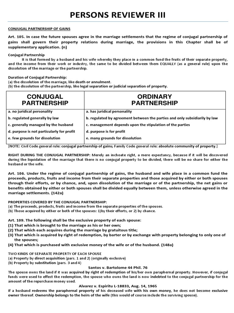 Conjugal Partnership of Gains Explained | PDF | Legitimacy (Family Law ...