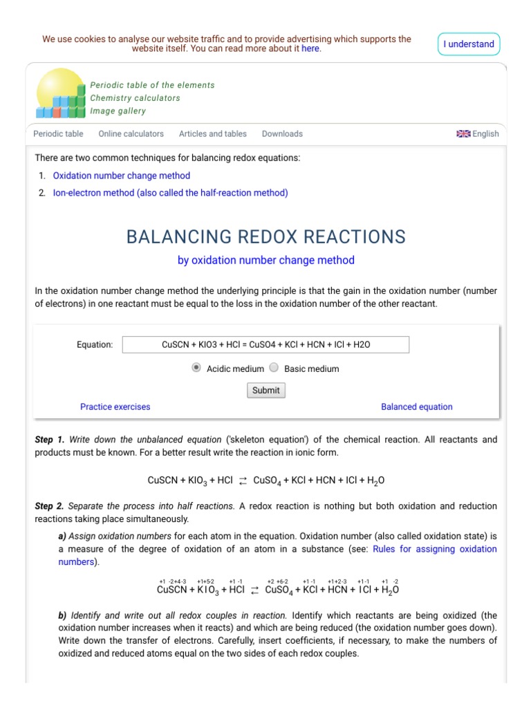 Balancing Redox Reactions by Oxidation Number Change Method | PDF ...
