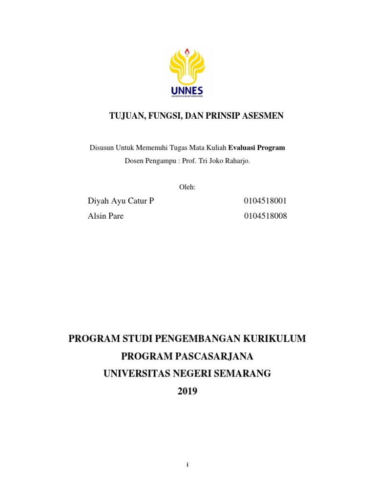 MAKALAH TUJUAN FUNGSI PRINSIP ASESMEN AYU DAN ALSIN Send Dari Alsin | PDF
