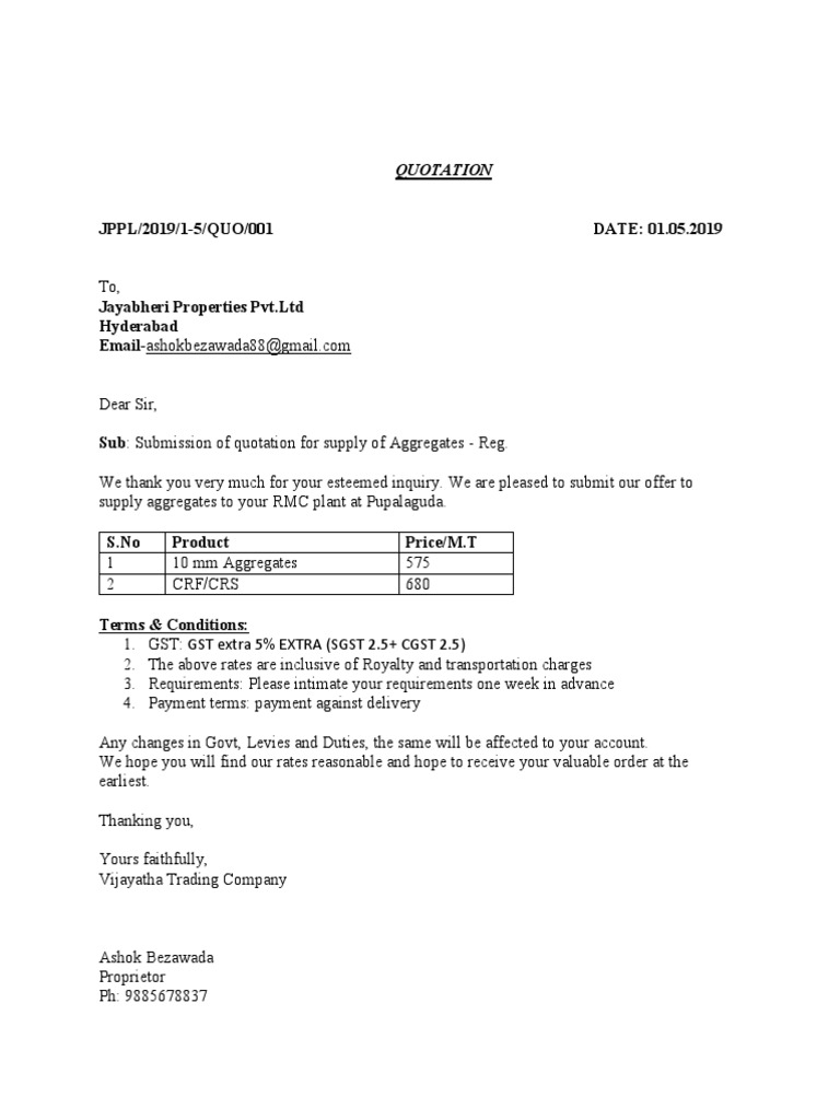 Supply Aggregates Quotation | PDF