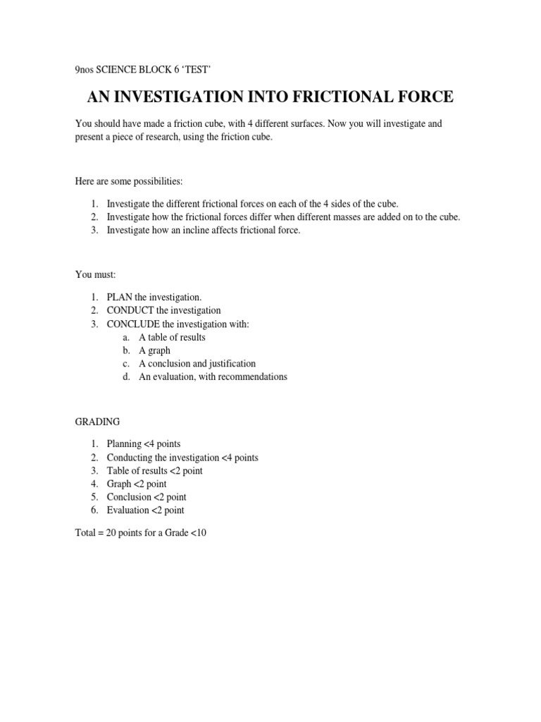 Block 6 Test Friction Cube | PDF | Teaching Methods & Materials