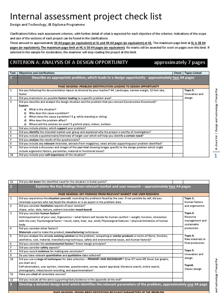 DT IA Checklist for IB Design Tech | PDF | Human Factors And Ergonomics ...