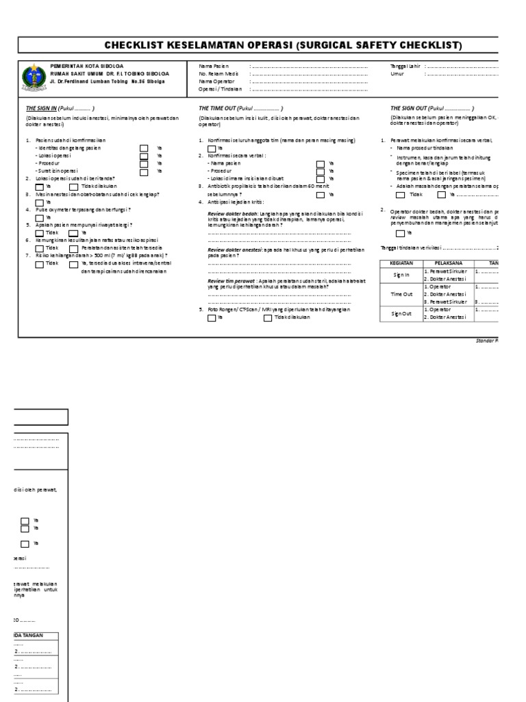 Form CheckList Keselamatan Operasi Time Out | PDF