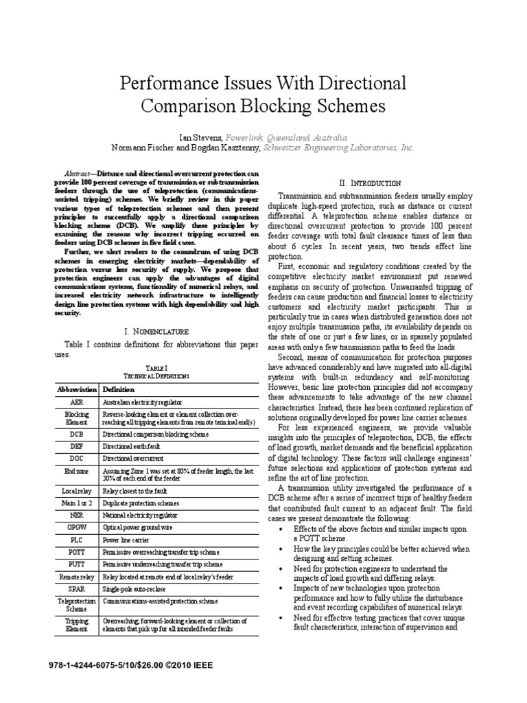 Performance Issues With Directional Comparison Blocking Schemes | PDF | Relay | Electric Power ...