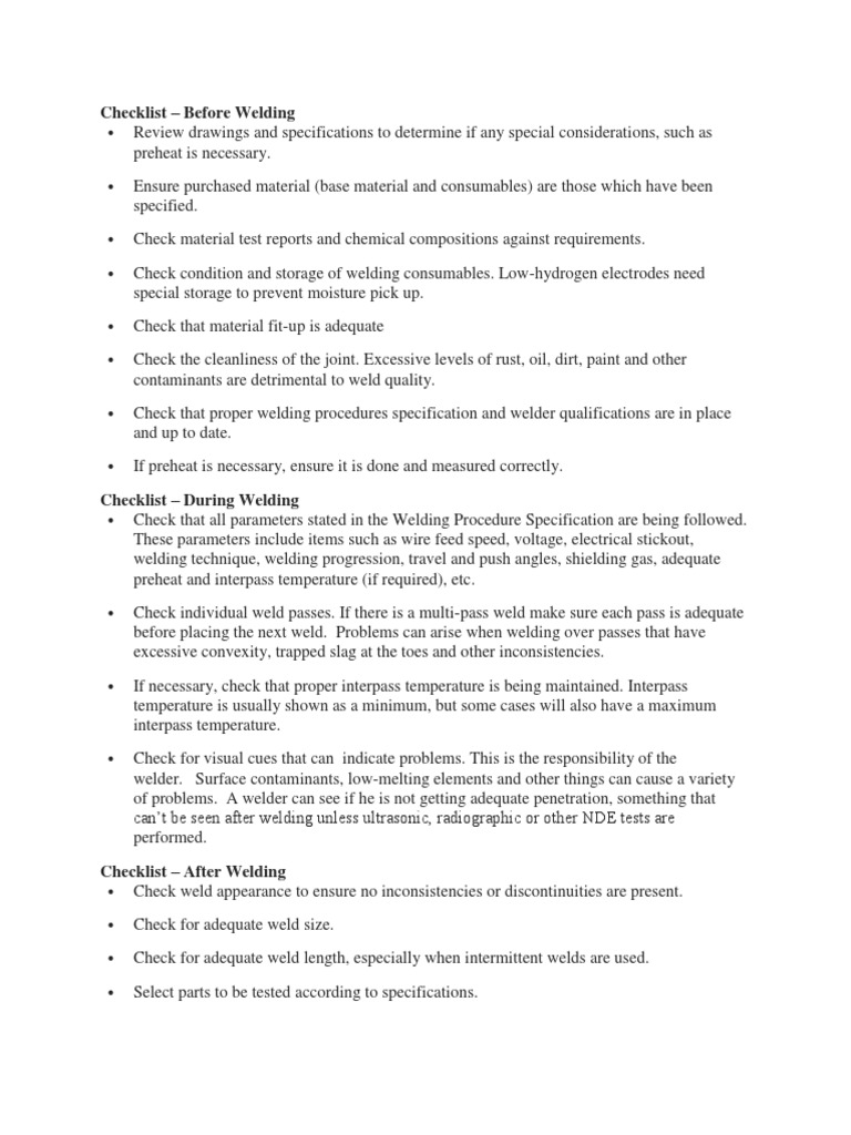 Checklist - Before Welding | PDF | Welding | Construction