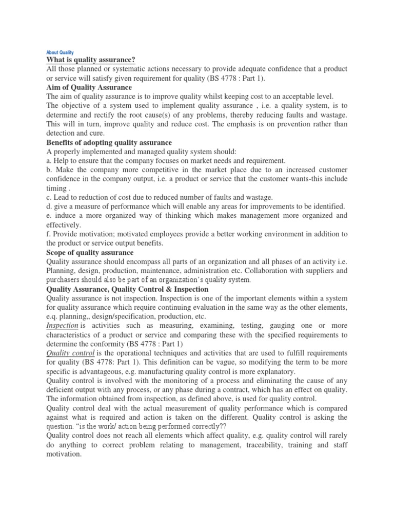 What Is Quality Assurance?: Inspection Is Activities Such As Measuring ...