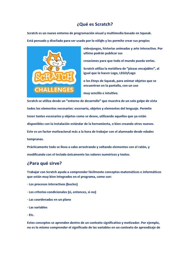 Qué Es Scratch | PDF | Scratch (lenguaje de programación) | Áreas de ...
