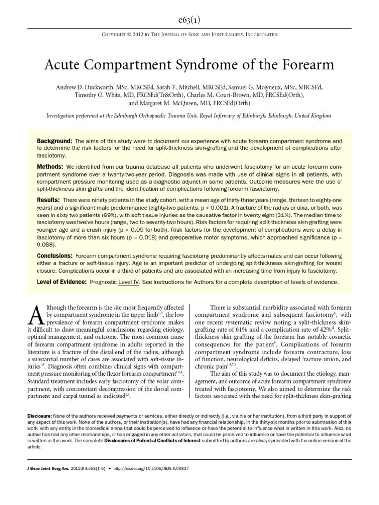 Acute Compartment Syndrome of The Forearm | PDF | P Value ...