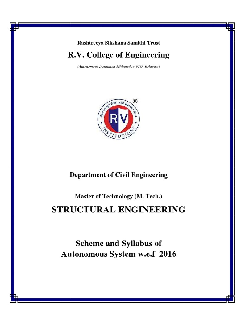 M.Tech Structural Engineering Scheme and Syllabus for Autonomous System at R.V. College of ...