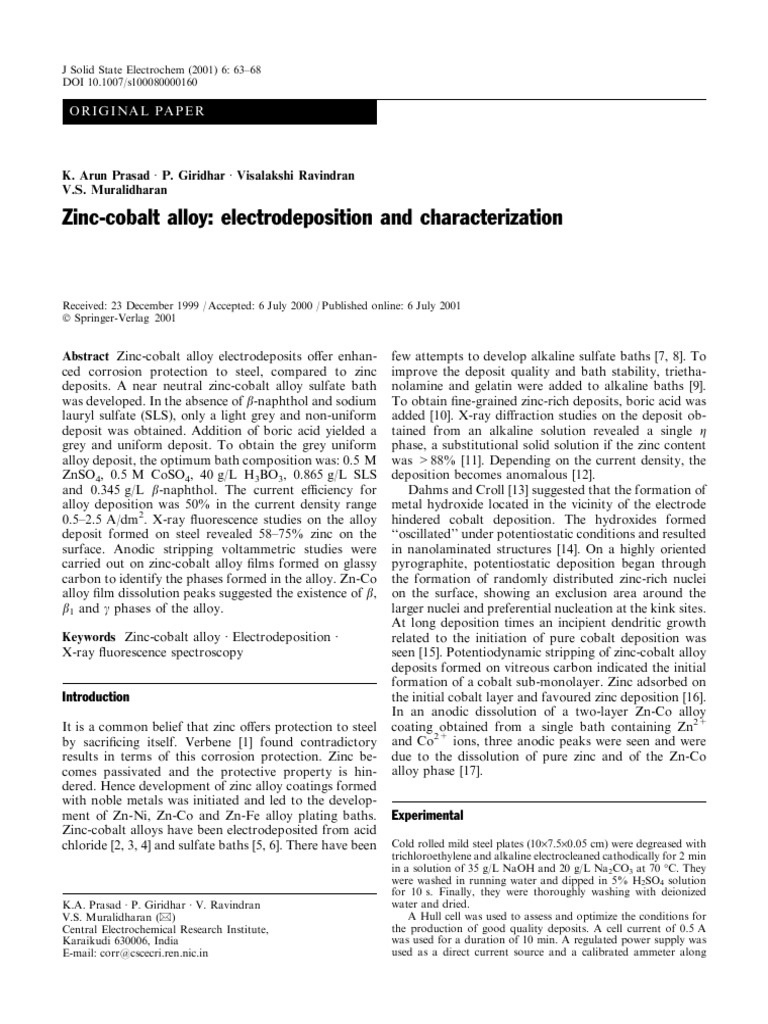 Zinc Cobalt Alloy Plating | PDF | Electrochemistry | Zinc