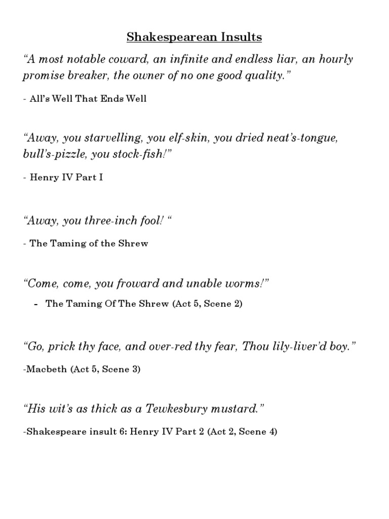 Shakespearean Insults Pdf English Renaissance Plays English