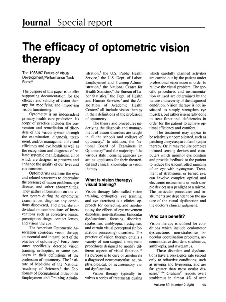 The Efficacy of Optometric Vision Therapy, AOA PDF | PDF