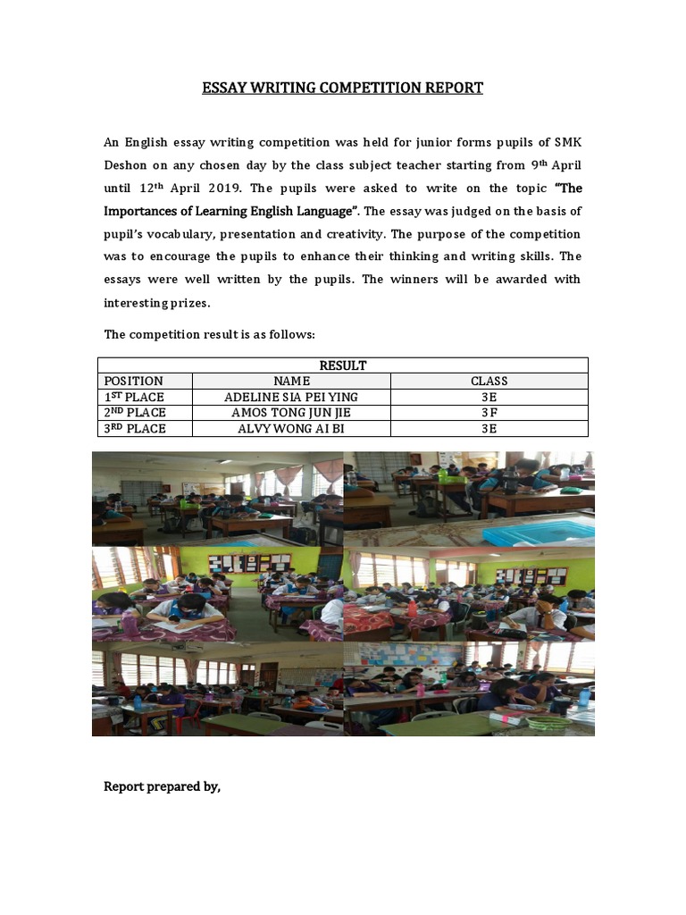 Essay Competition Results at SMK Deshon | PDF