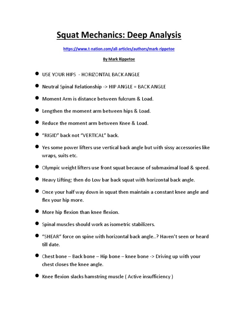 Squat Mechanics: Deep Analysis: by Mark Rippetoe | PDF