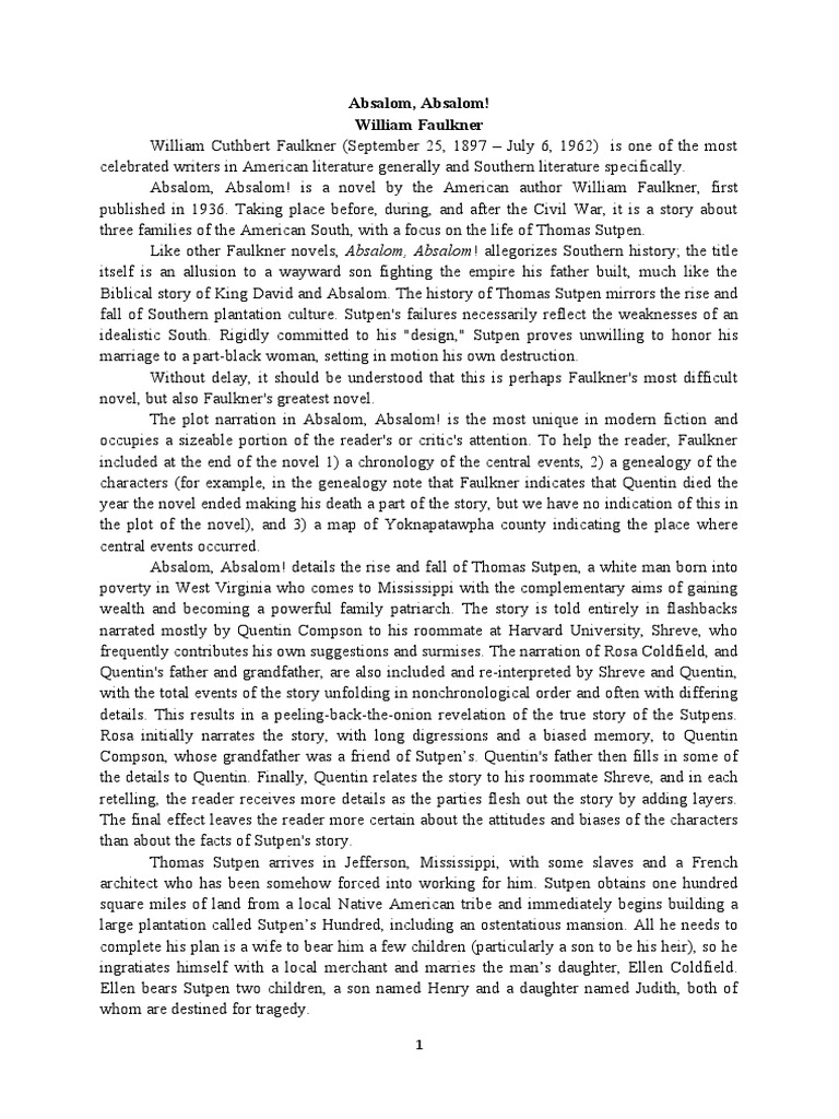 Absalom, Absalom! Overview and Analysis | PDF | Classics