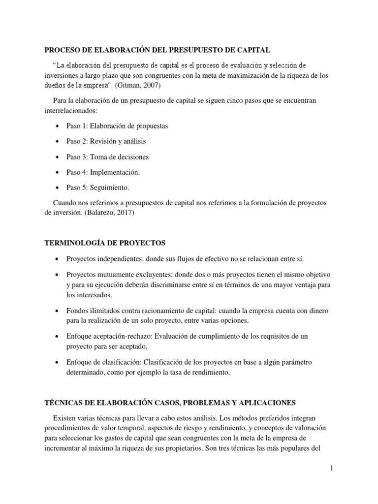 Presupuesto de Capital | PDF | Valor presente neto | Tasa interna de retorno