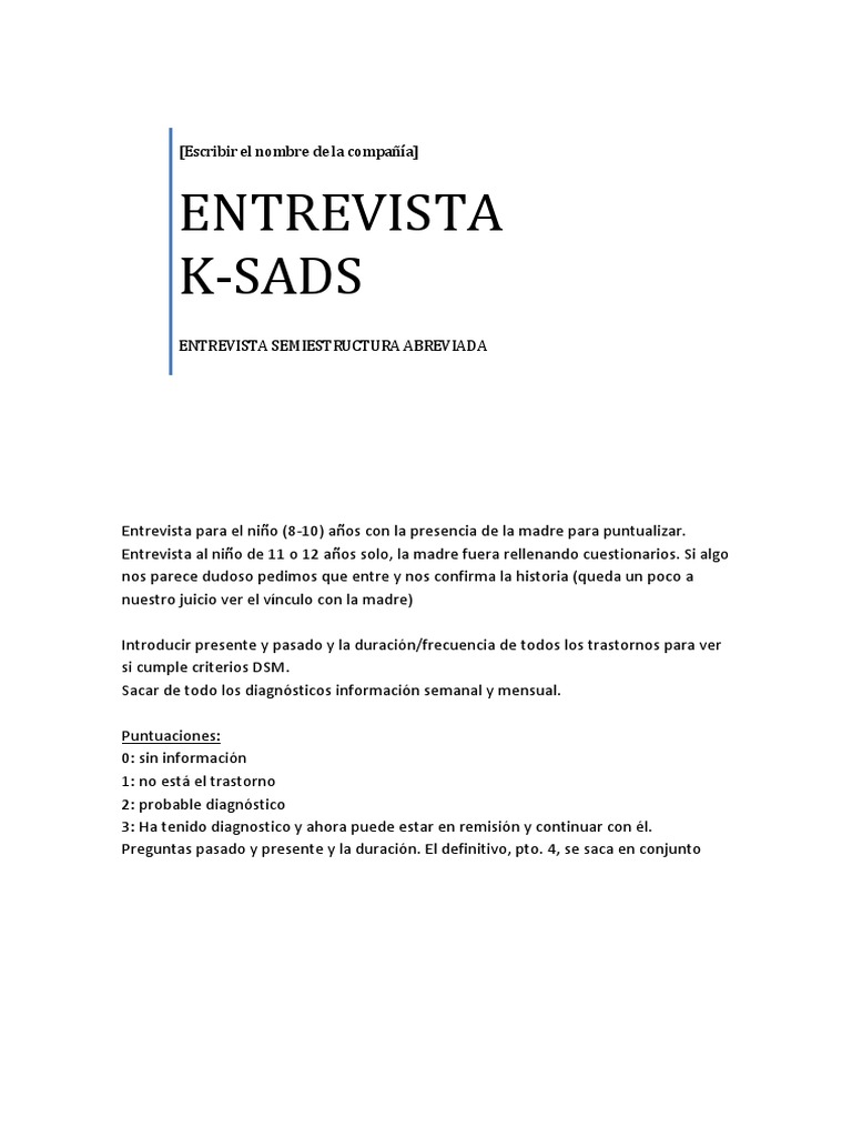 Ksads Resumen PDF | PDF | Fobia | Manía