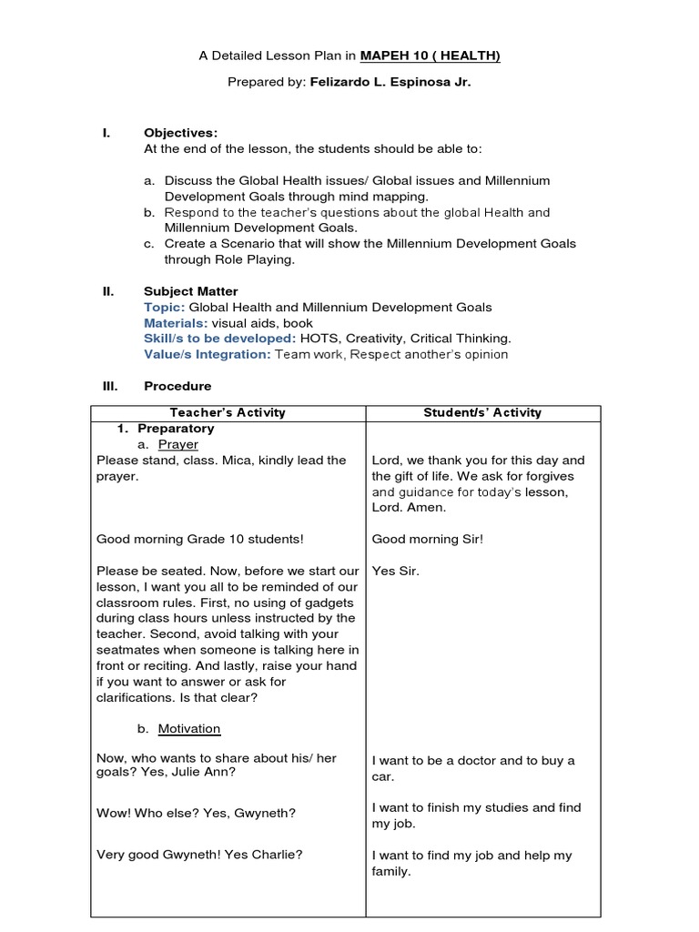 Rpms Lesson Plan | PDF | Extreme Poverty | Millennium Development Goals