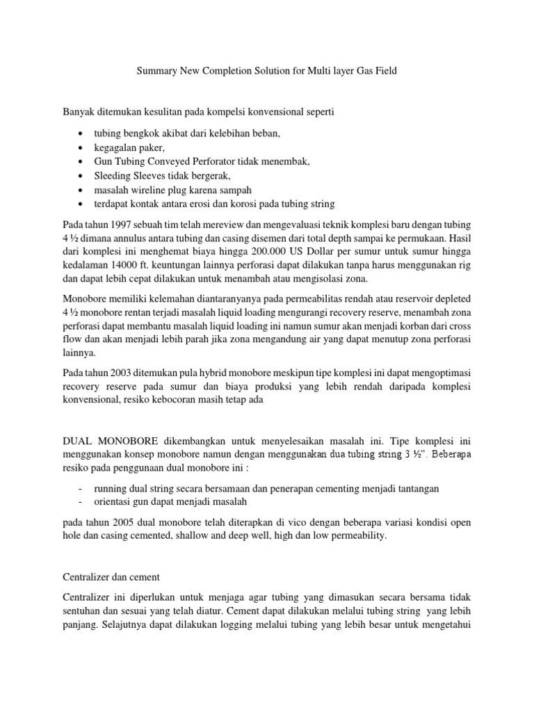 Mono Bore Completion | PDF