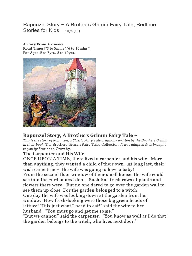 Rapunzel Story A Brothers Grimm Fairy Tale, Bedtime Stories For Kids ...