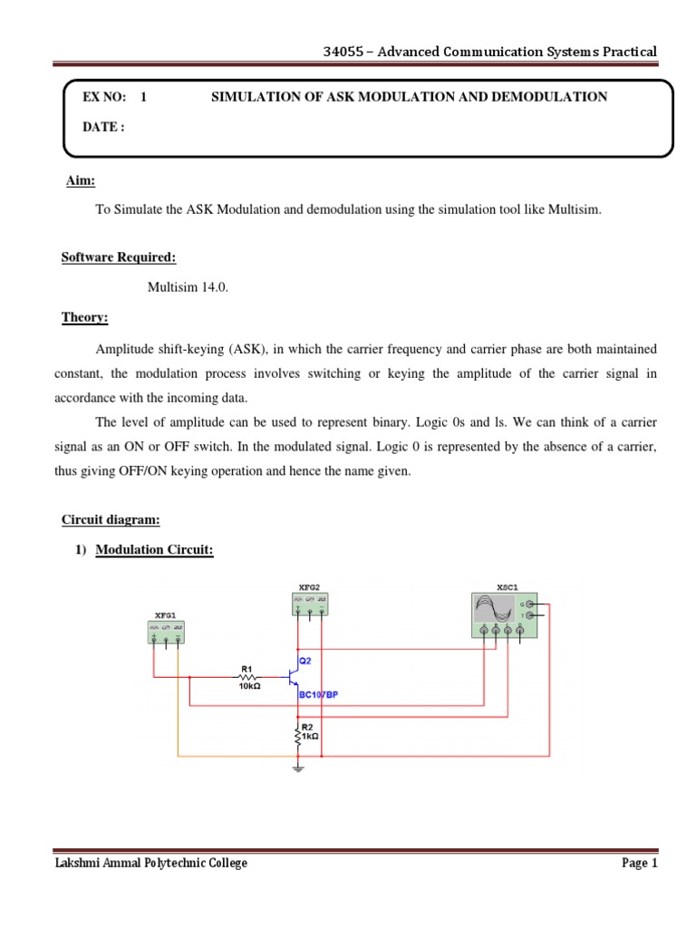 Simulation of Ask Modulation and Demodulation: 34055 - Advanced ...