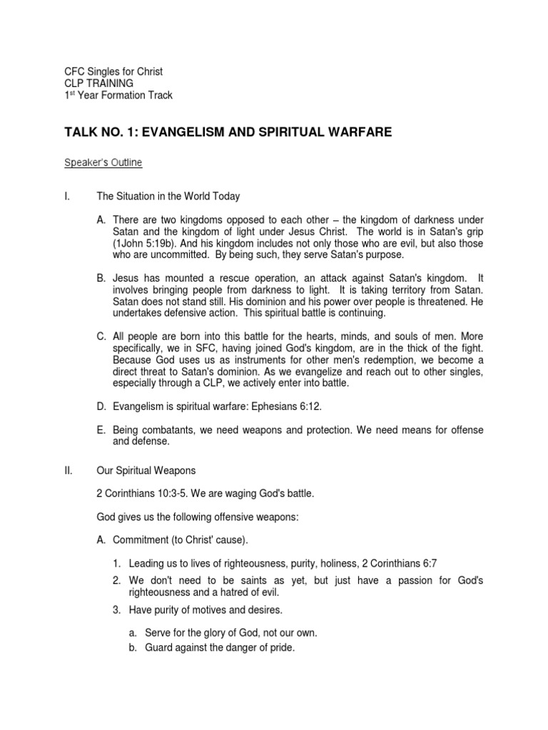 CFC Singles For Christ CLP Training Outlines | PDF | Spiritual Warfare ...