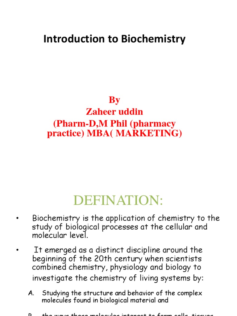 Introduction To Biochemistry: by Zaheer Uddin (Pharm-D, M Phil ...