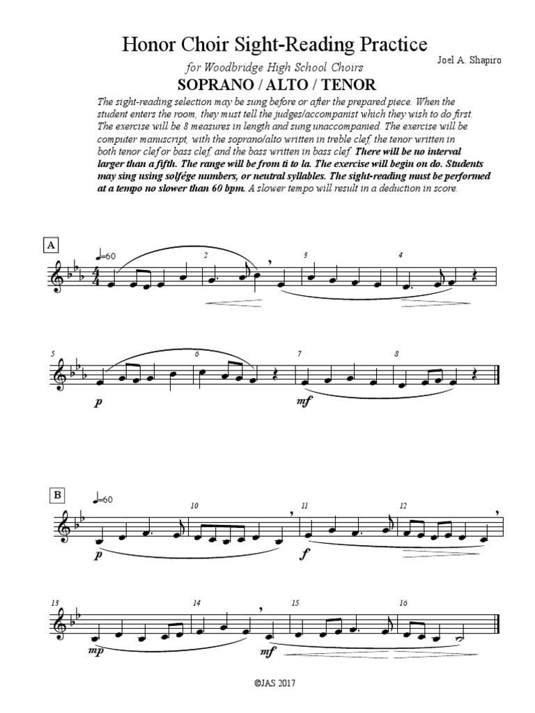 Senior Honor Choir SopAltTen Sight Reading Packet | PDF | Clef | Musicology
