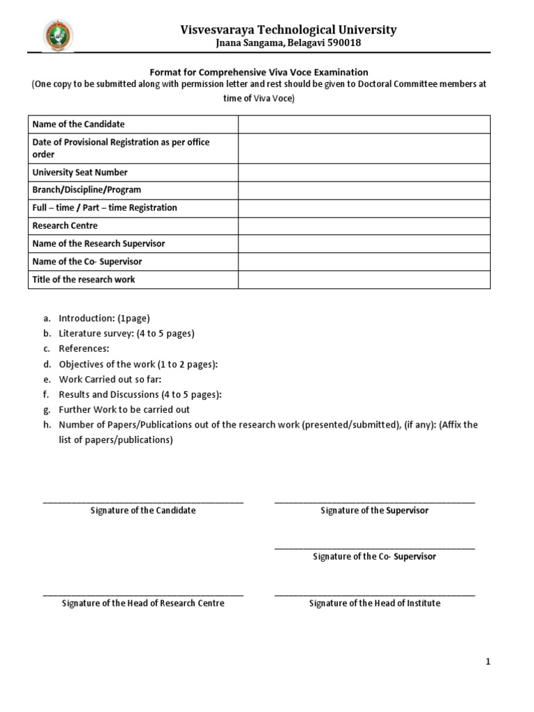 Visvesvaraya Technological University: Format For Comprehensive Viva ...