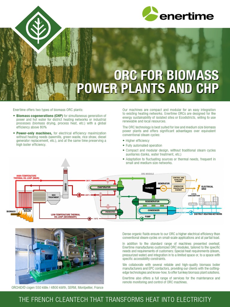 Orc For Biomass Power Plants and CHP: Enertime | PDF | Cogeneration | Steam