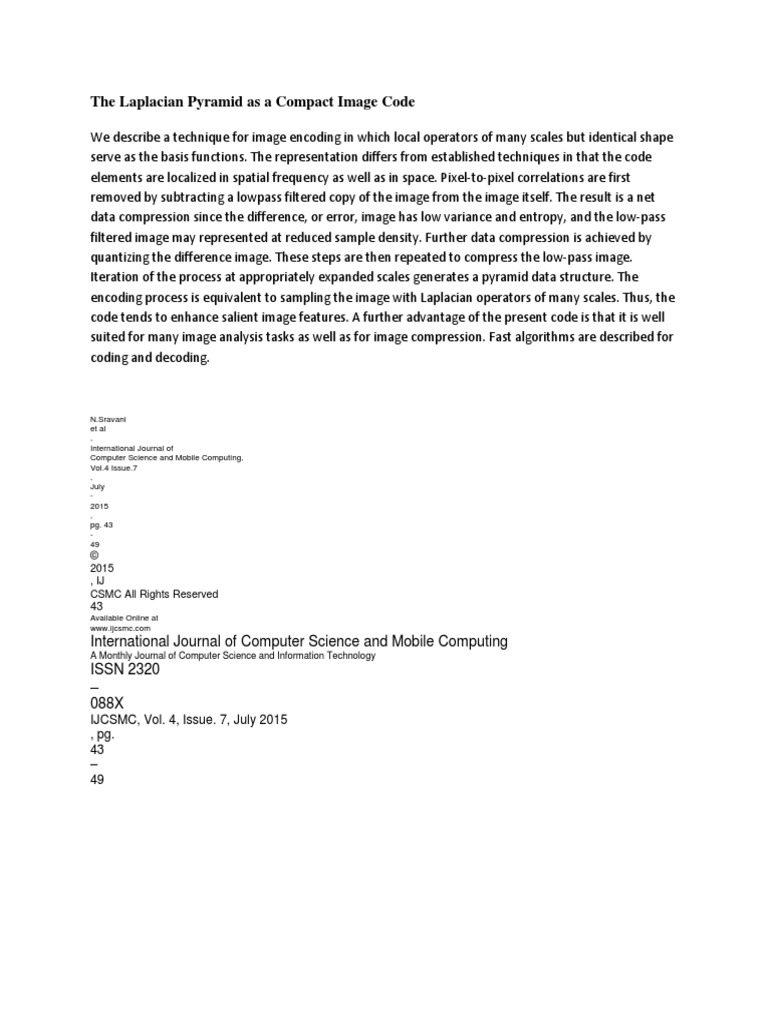 The Laplacian Pyramid As A Compact Image Code | PDF | Data Compression | Algorithms