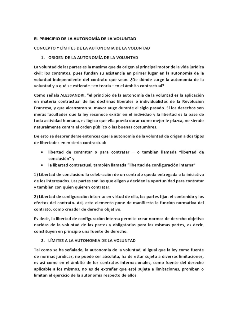 El Principio de La Autonomía de La Voluntad | PDF | Libertad | Fuentes ...
