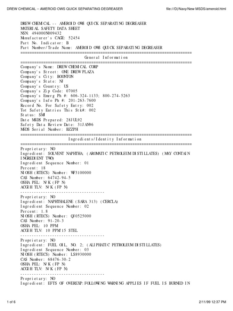 Drew Chemical - Ameroid Ows Quick Separating Degreaser File:///d ...