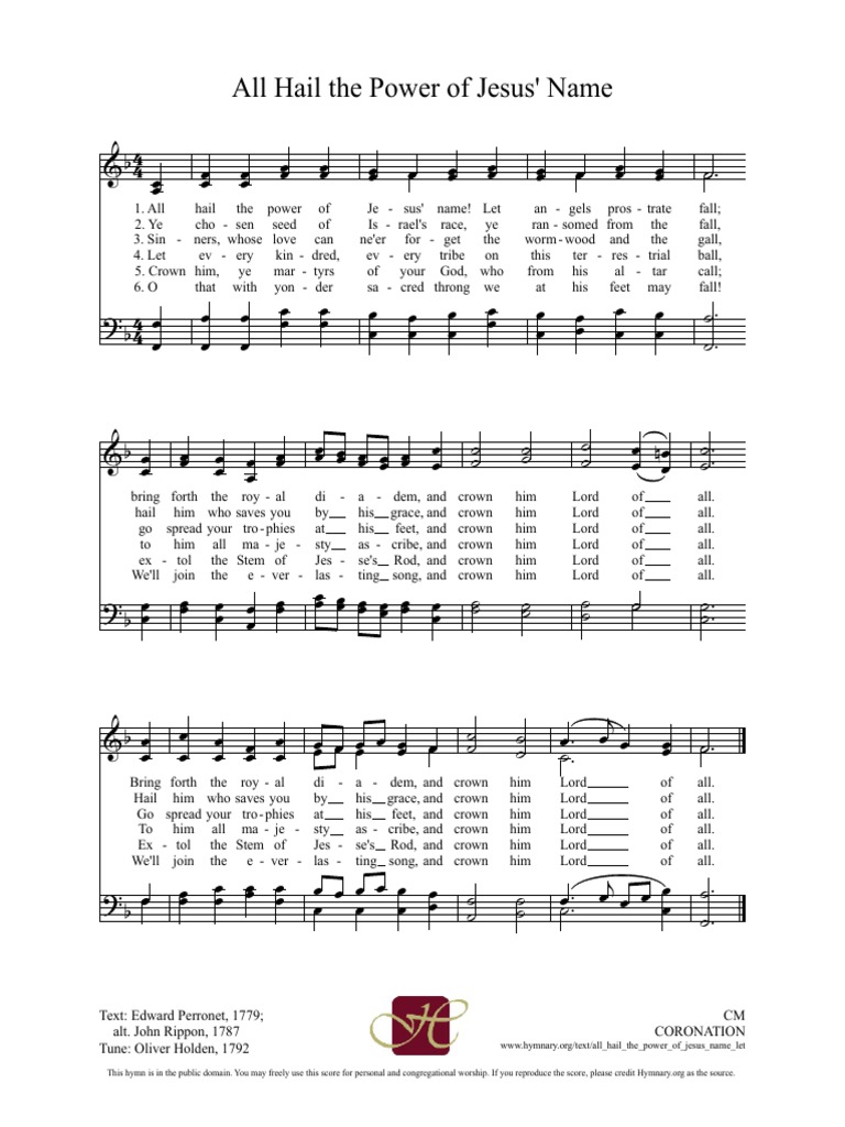 All Hail The Power of Jesus' Name | PDF | Religious Songs | Christian Hymns