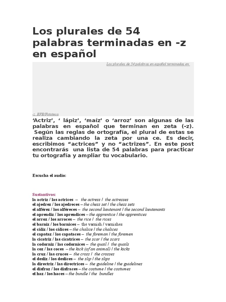 Los Plurales de 54 Palabras Terminadas en | PDF | Naturaleza