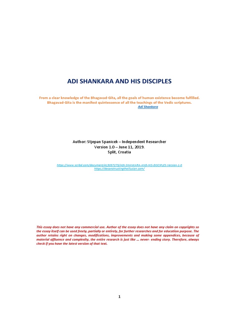 ADI SHANKARA AND HIS DISCIPLES - Version 1-0 | PDF | Indian Religions ...