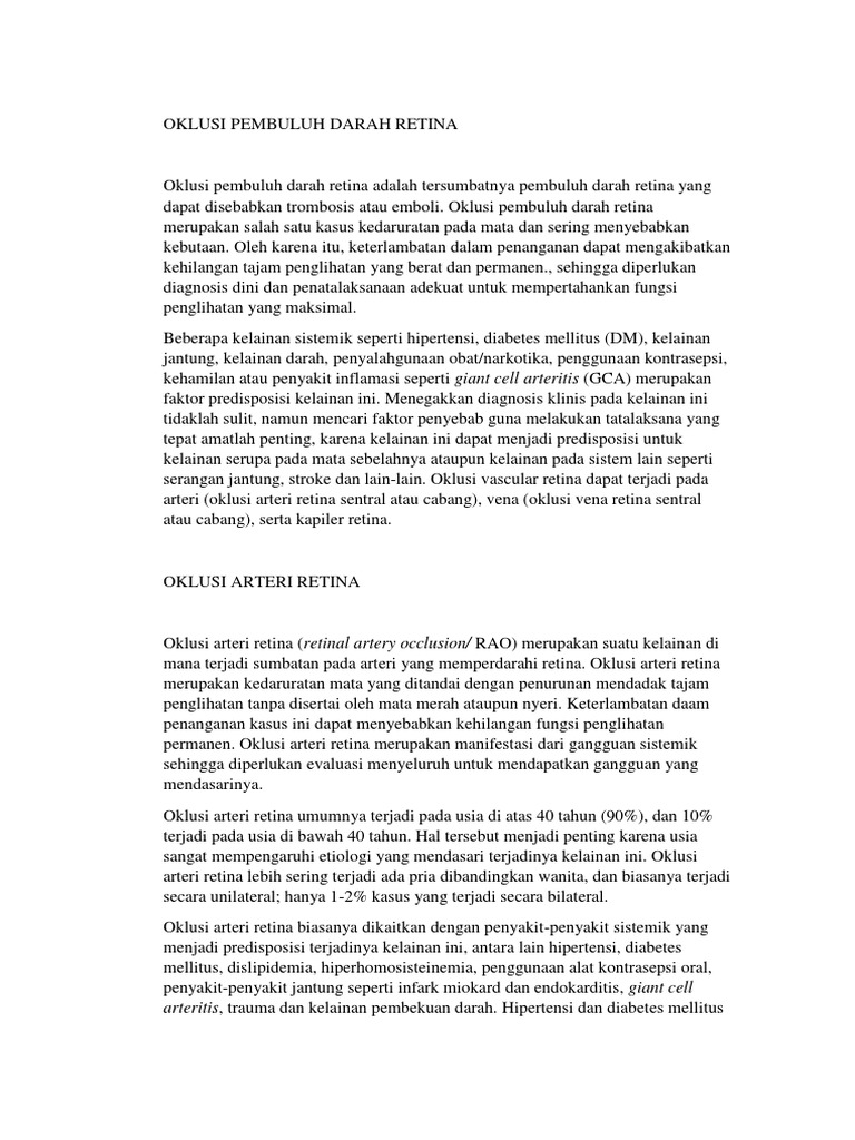 Oklusi Pembuluh Darah Retina | PDF