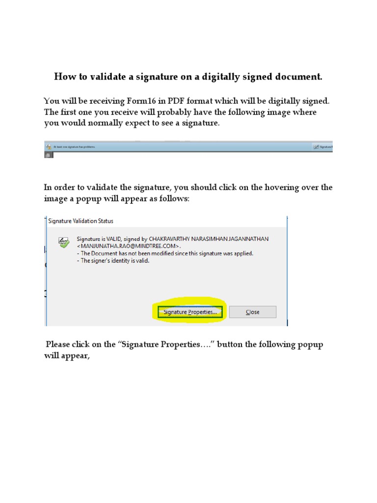 How To Validate A Signature On A Digitally Signed Document | PDF