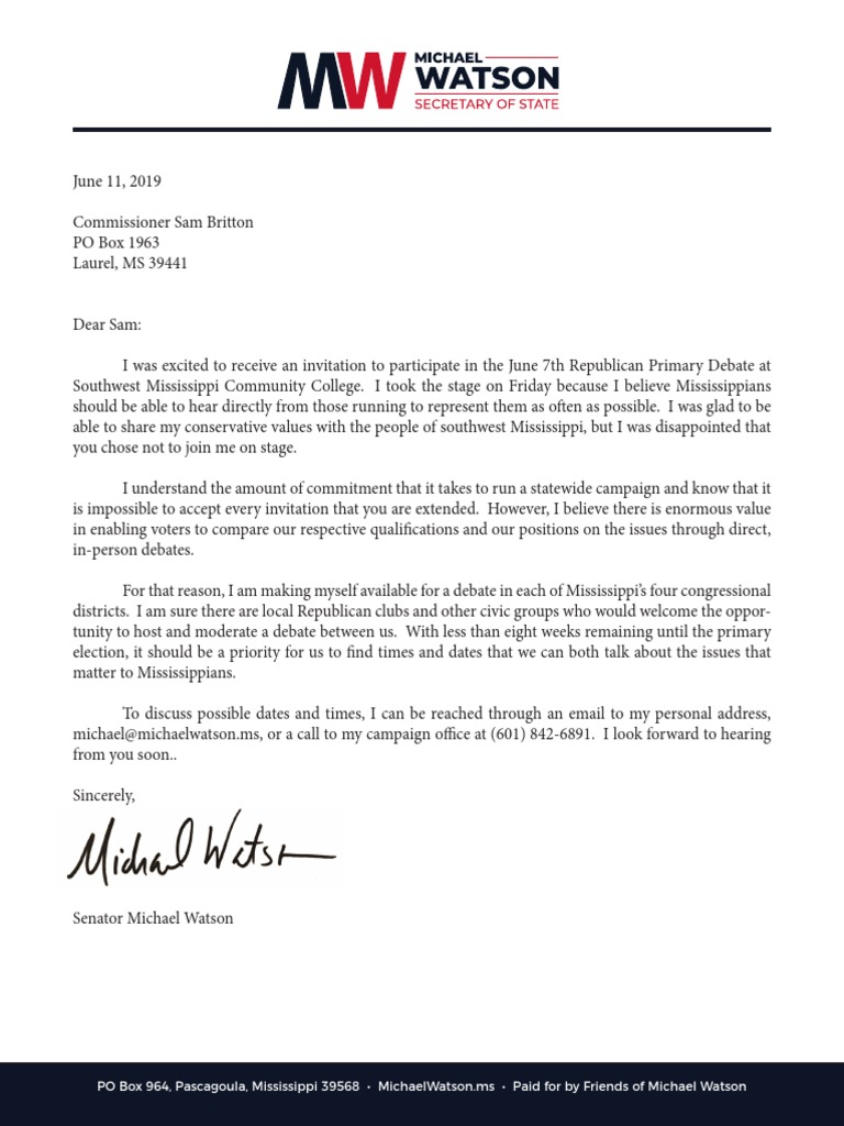 MW Debate Letter | PDF | November Events | American Politicians